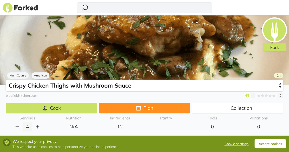 Crispy Chicken Thighs with Mushroom Sauce | Forked